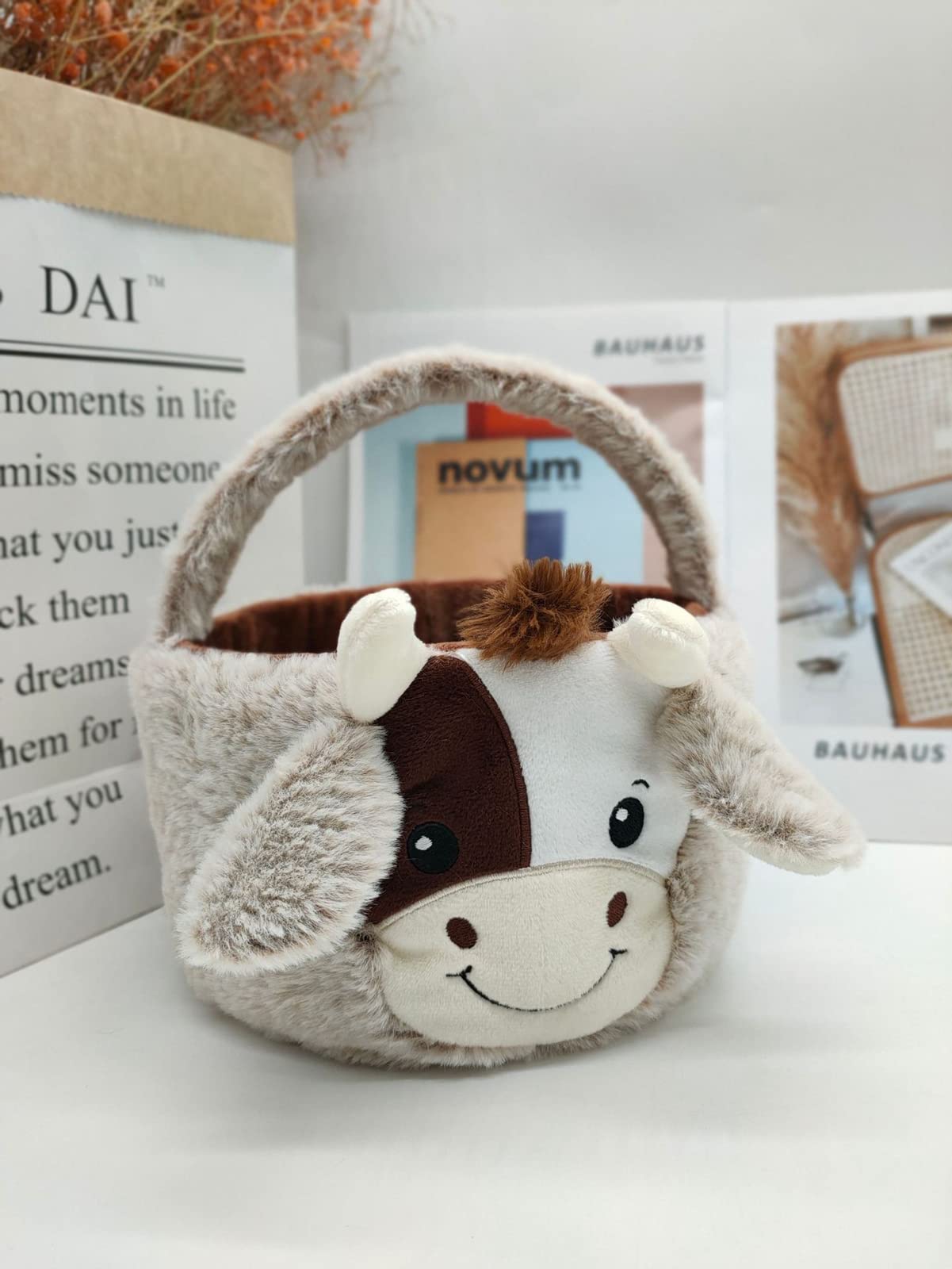2PCS Plush Cow Easter Basket for Kids with Floppy Ears - Height 10'' - Personalized Easter Baskets for Boys & Girls, 2022 New Easter Tote Bags for Party Decorations Candy Gifts (Cow, 25cm*1)