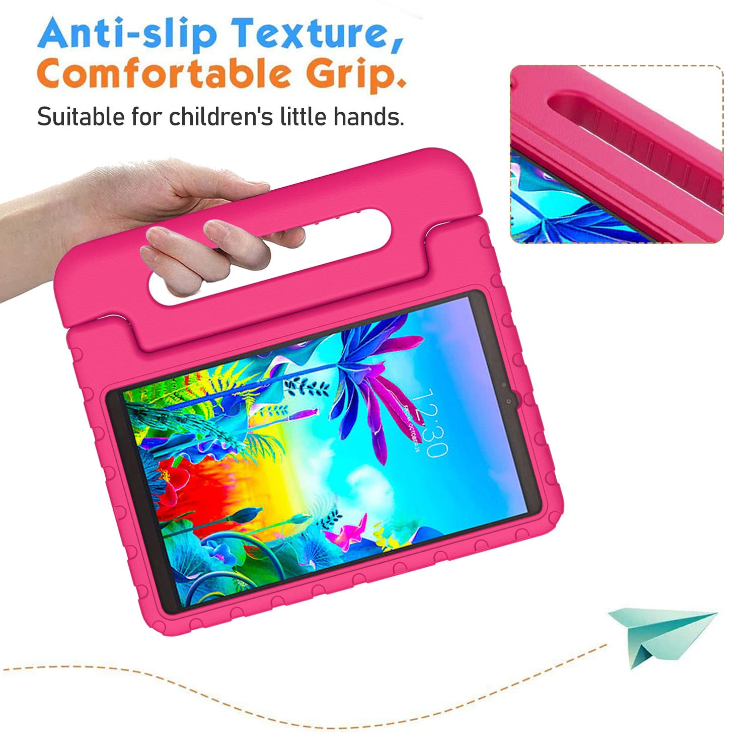 CCambro Kids Case for LG G Pad 5 10.1 FHD 2019 (Model: LMT600), Light-Weight EVA Soft Foam Durable Rugged Shockproof Kidsproof Child Cover Foldable Handle to Kickstand, Rosered
