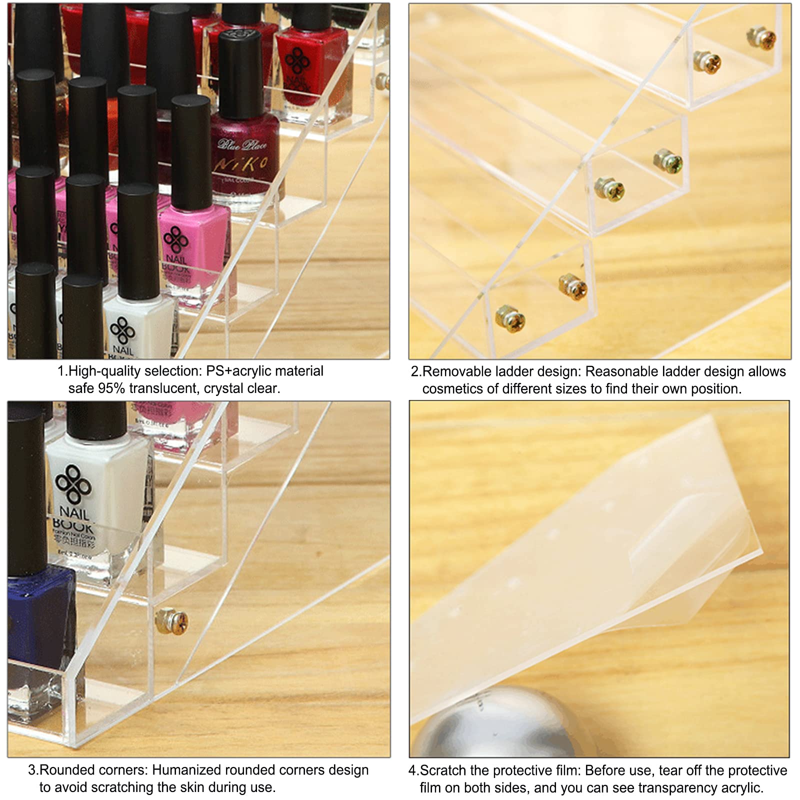 Umirokin Nail Polish Rack 3 Tier Acrylic Display Stand Holder Nail Polish Organizer Essential Oil Storage Paint Shelf Holds Up to 36-56 Bottles