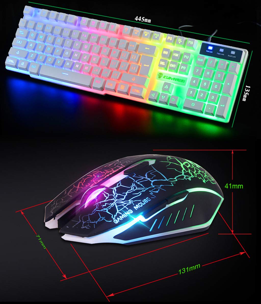Axiba Waterproof Gaming Keyboard Mouse Sets USB Wired 104 Keys Skull Rainbow LED Backlit Multimedia Ergonomic Gamer Keyboard 2400DPI 6 Buttons Optical Professional Game Mice + Mouse Pad (Skull White)