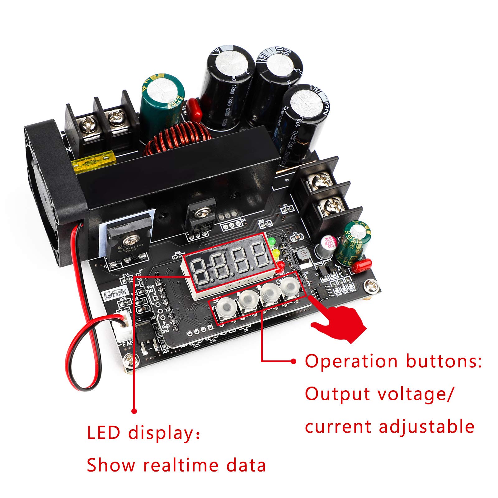 DROK DC Boost Converter 900W, 8-60V to 10-120V 15A Step Up Converter Adjustable Voltage Regulator Output 48V 24V 12V Power Supply with LED Display Cooling Fan