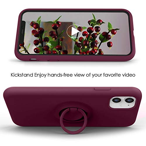 MOCCA for iPhone 11 Case with Ring Kickstand | Super Soft Microfiber Lining | Anti-Scratch Liquid Silicone Shock-Absorbing Case for iPhone 11 - WineRed