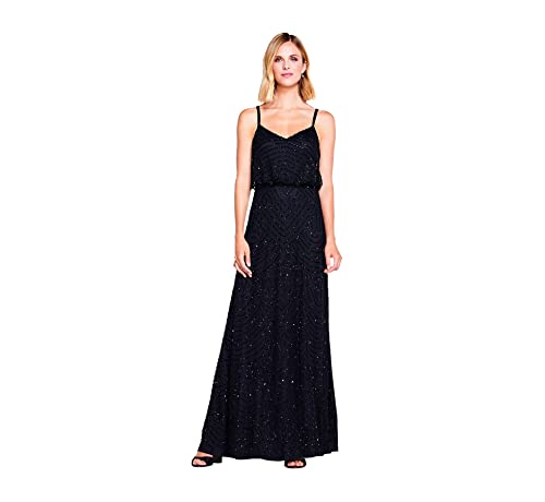 Adrianna Papell Women's Long Beaded Blouson Gown, Black, 16
