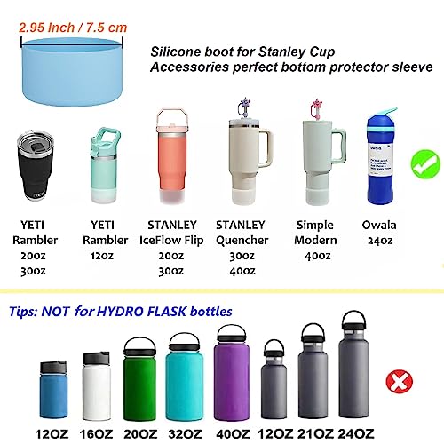 2Pcs Boot Sleeve for Stanley Cup 40 30 oz Quencher, Silicone Boot for Stanley IceFlow Flip 20oz 30oz Tumblers, Bottom Cover for Stanley Cup Accessories, Light Blue