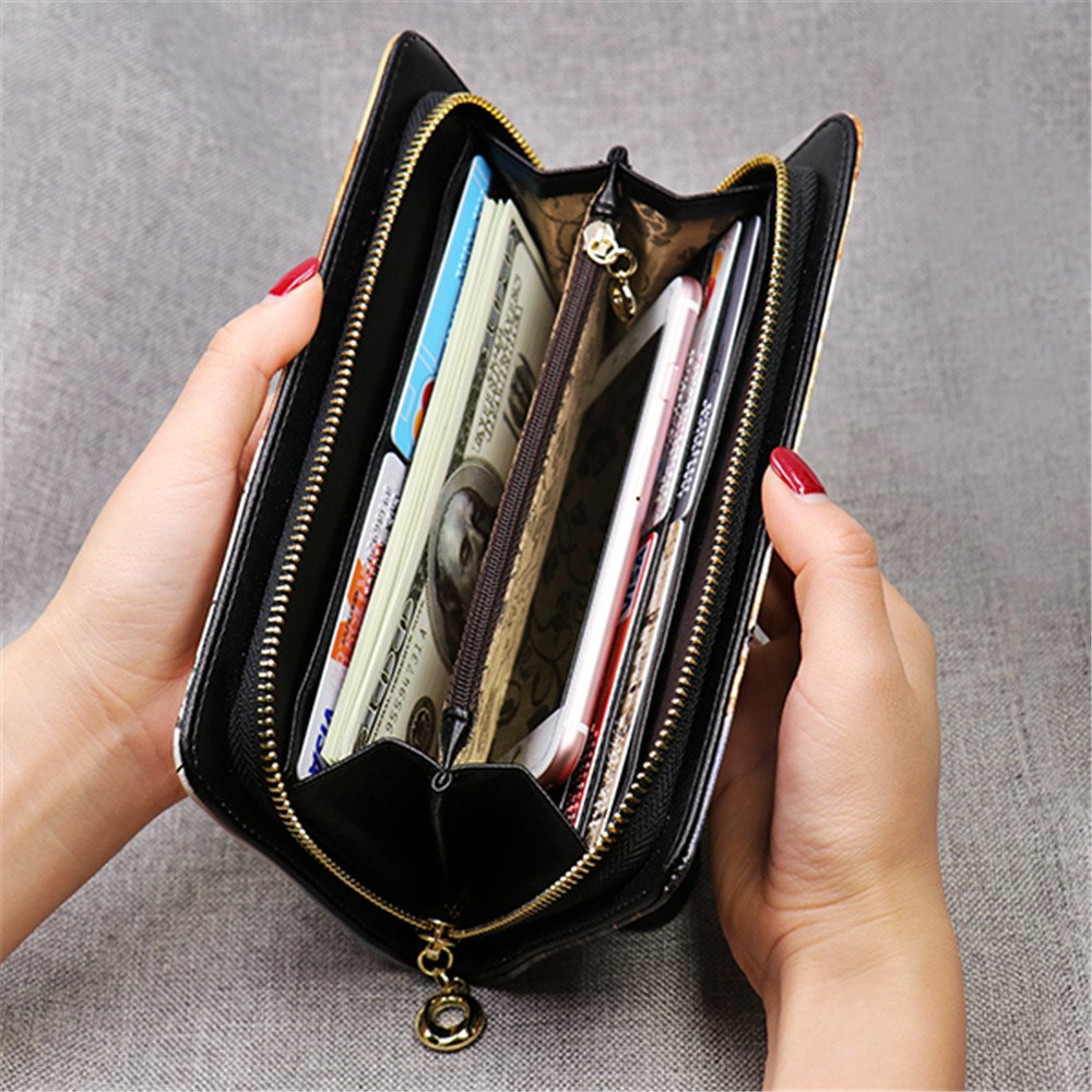 a266XDKSJK Personalized Photo Wallet Women Leather Wallet Clutch Wallet with Wristlet handbag Coin Purse Card package best gift for women(Black Double Side)