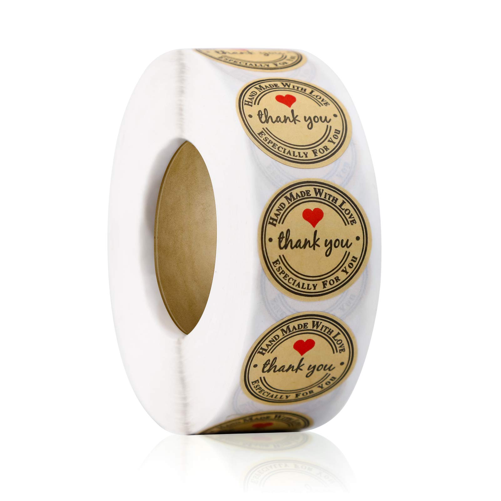 500pcs YOGET 1.5 Inch Round Handmade with Love Sticker,Thank You Stickers Roll Kraft Paper Strong Adhesive Stickers