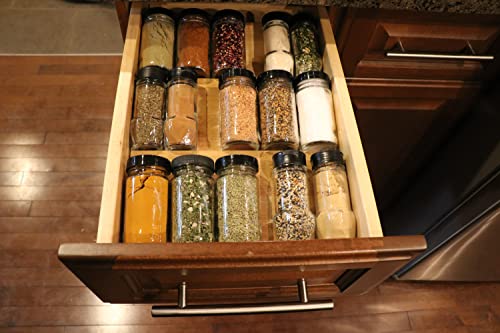 Bamboo Spice Rack Drawer Organizer - 10 in Width - Interlocking Low Profile Pieces with Anti-Slip Tape - Combine or Split Sets for Two Separate Drawers or Different Size Drawers