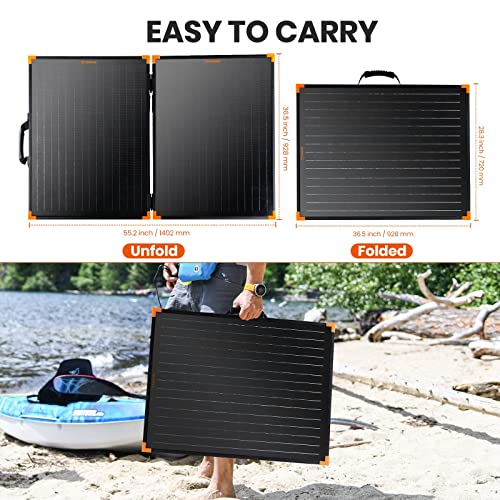 200W Solar Panel Charger with 20A PWM Charger Controller, SAE 8mm DC 5521 Anderson Output IP65 Waterproof Foldable Suitcase with Kickstand Power Emergency for Battery Generator Power Station