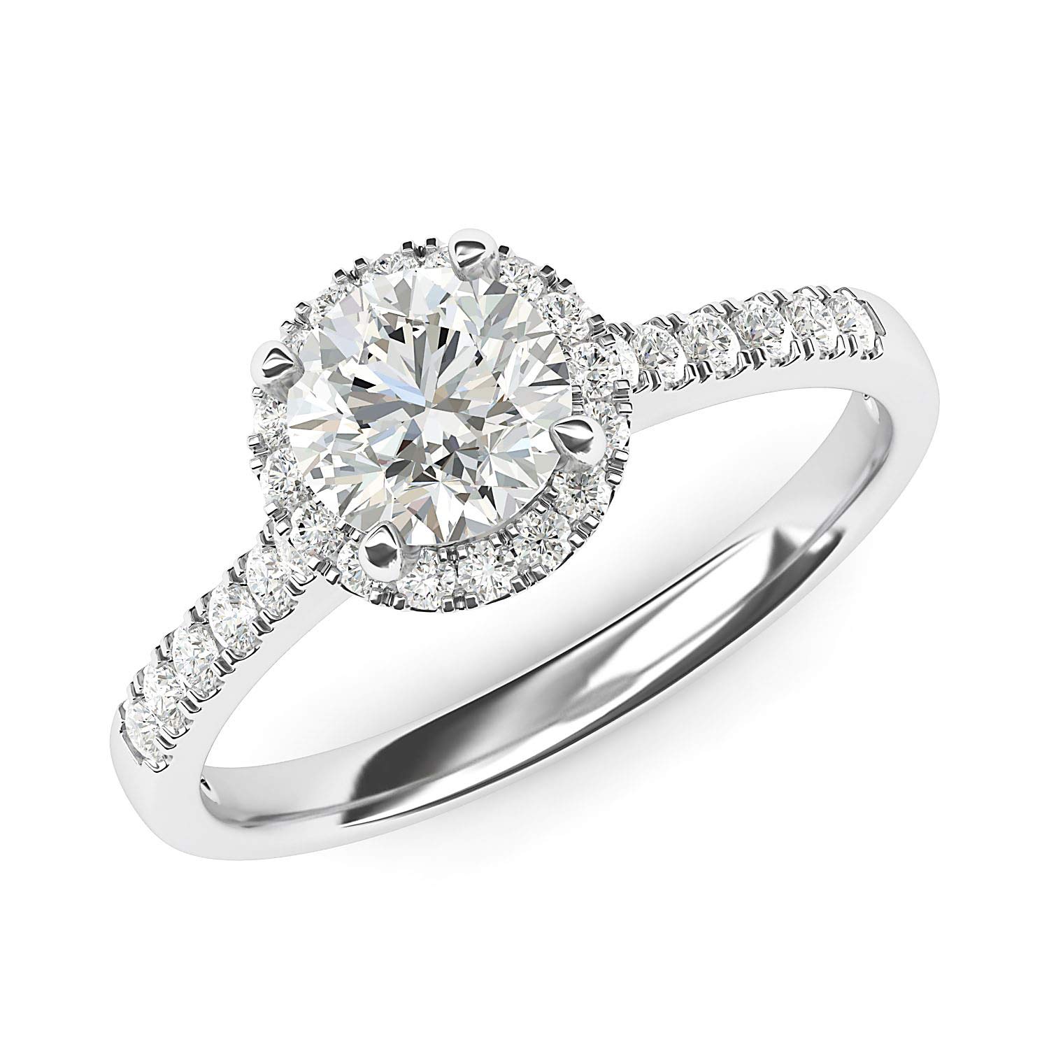 10k White Gold Classic Simulated Round Brilliant Cut Diamond Halo Engagement Ring with Side Stones (6)