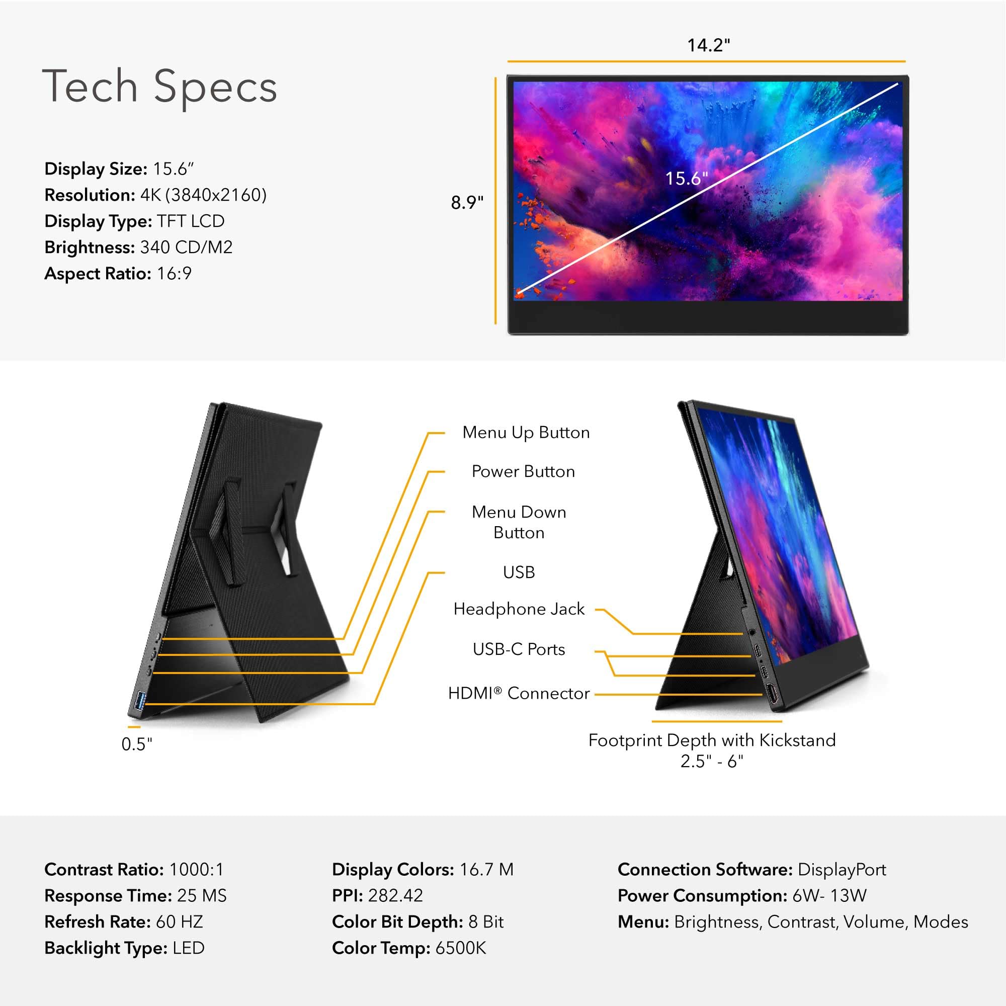 SideTrak Solo 15.6β 4k Touchscreen Portable Ultra HD LED Monitor, Laptop Dual Screen Computer Extender for PC, Gaming & Chrome, Powered by USB-C or HDMI & USB-A