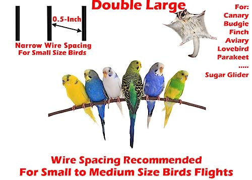 54" Large Double Breeding Flight Bird Wrought Iron Double Parrot Bird Cage Slide Out Center Divider Side Nesting Doors Cockatiel Conure Removalbe Rolling Stand