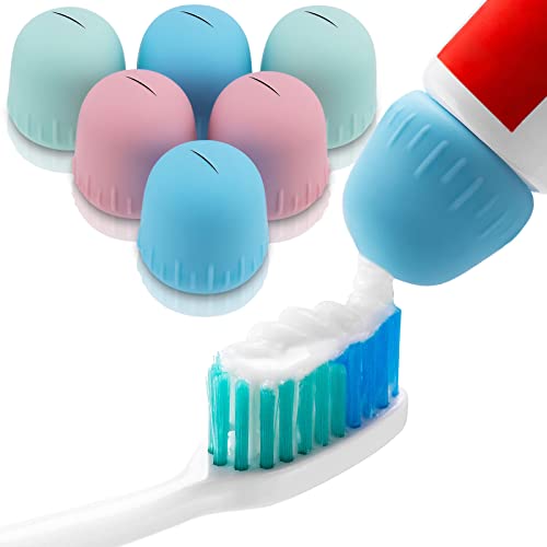 6-Pack Toothpaste Cap, Gelibo Self Closing Toothpaste Squeezer Dispenser for Kids and Adults, Easy to Use, Food Grade Silicone and BPA-Free Toppers, Hygiene No Waste No Mess