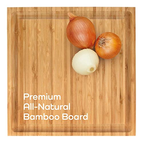 BambooMN Bulk Wholesale Premium Bamboo Grooved Cutting Board - 11" x 11" x .75" - 1 Piece
