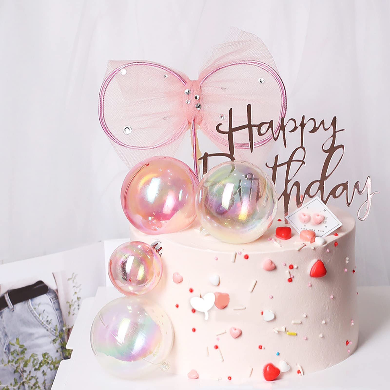 24 PCS Balls Cake Toppers Bubble Mini Balloon Topper Pearl Insert Cupcake DIY Decoration for Wedding Anniversary Graduation Birthday Party Baby Shower