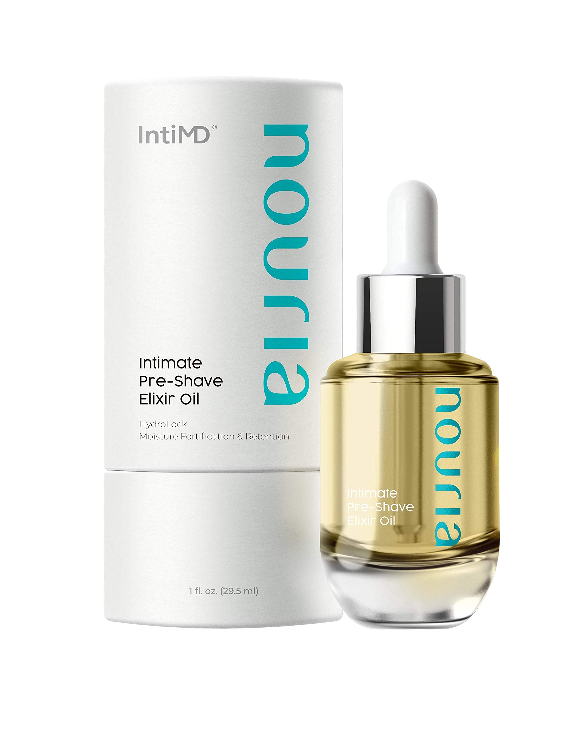 IntiMD Nouria Intimate Pre-Shave Elixir Oil, HydroLock moisturizer conditioner nourishing formula helps with Ingrown Hair, Itch, Razor Bump, Razor Burns for Bikini Area, Legs, Underarm