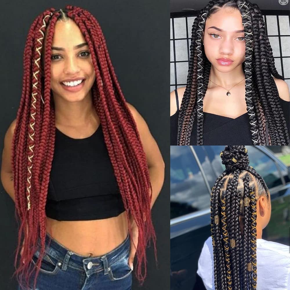 2 Pieces 5M Dreadlock Braids Hair Accessories Silver Gold Braiding Hair Deco Styling Shimmer Stretchable African Braid Braided Elastic Cord Ornament Hanging Decorating Gift Wrapping