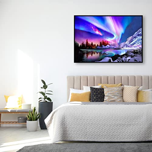 5D Diamond Art Painting,Large Aurora Diamond Painting Kits for Adults,DIY Full Drill Crystal Rhinestone Arts and Crafts,Gem Art Painting with Diamond Home Wall Decor Forest Lake (27.5 X 15.7inch)