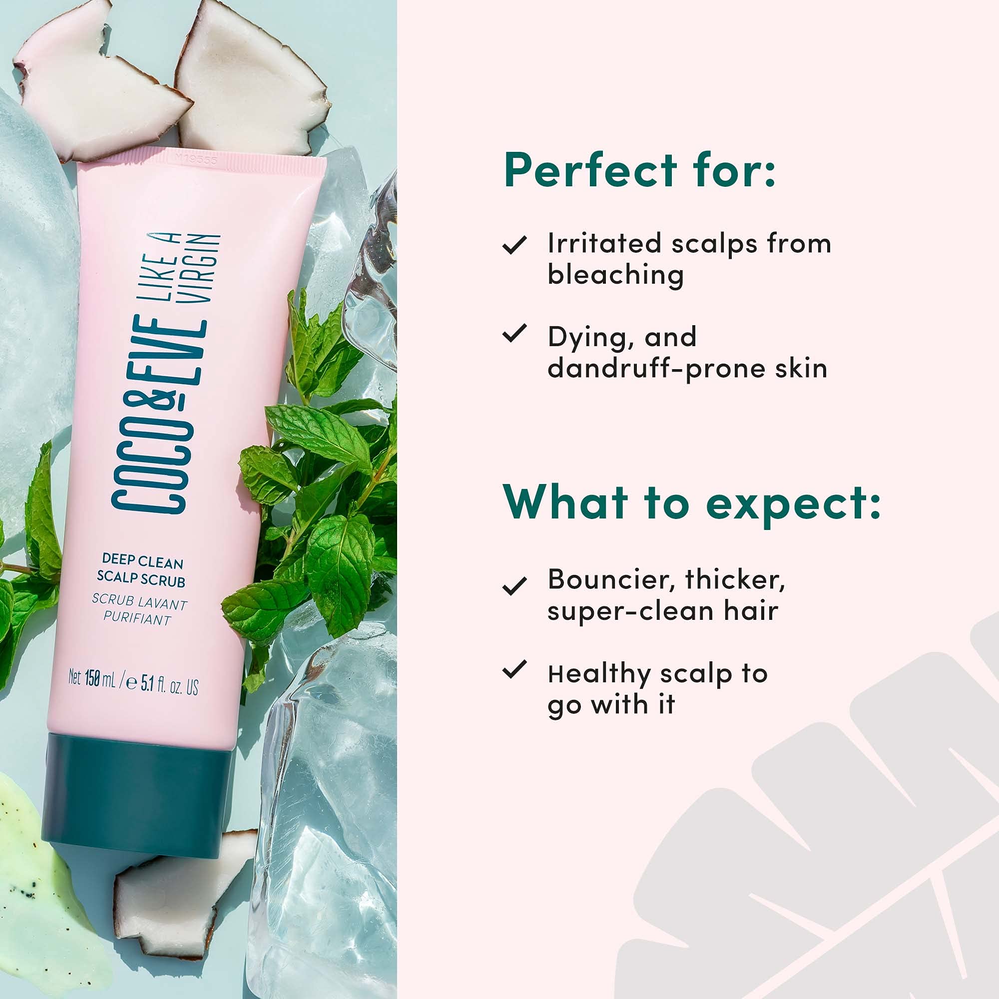 Coco & Eve Like A Virgin Deep Clean Scalp Scrub. Pre Shampoo Scalp Treatment for Dry, Dandruff Prone Skin. Helps Hair Growth. (150ml)