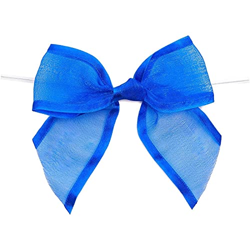 Blue Organza Bow Twist Ties for Favors and Treat Bags (1.5 Inches, 36 Pack)