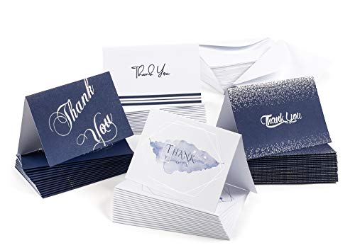 Banana Basics Thank You Cards Bulk Set w/Envelopes (72-Pack) Blank Note Cards 4 x 6 | Navy Blue With Silver Foil Stamping, | Perfect For Wedding, Bridal Shower, Baby Shower, Business, Graduation,