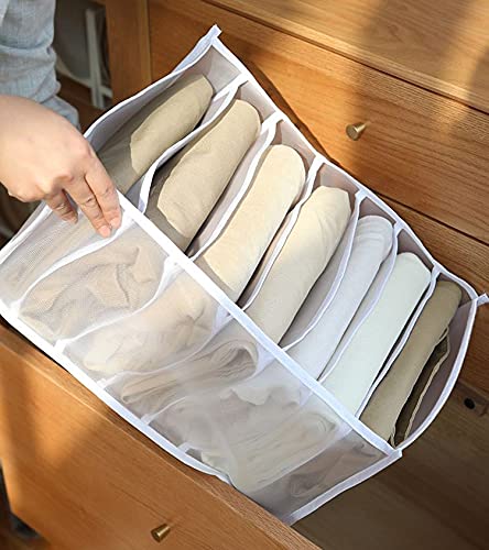 2PCS Clothes Organizer(7 Grids)Drawer Dividers for Clothes - Foldable Grid Storage Box with Multiple Layers, Portable Washable Storage Containers for Scarves, Leggings, T-shirts, Jeans (Jeans and Trousers with 7Grids, Gray)