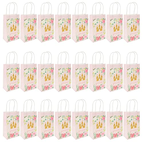 BLUE PANDA Pink Princess Castle Paper Birthday Party Gift Bags (9 x 5.3 in, 24 Piece)
