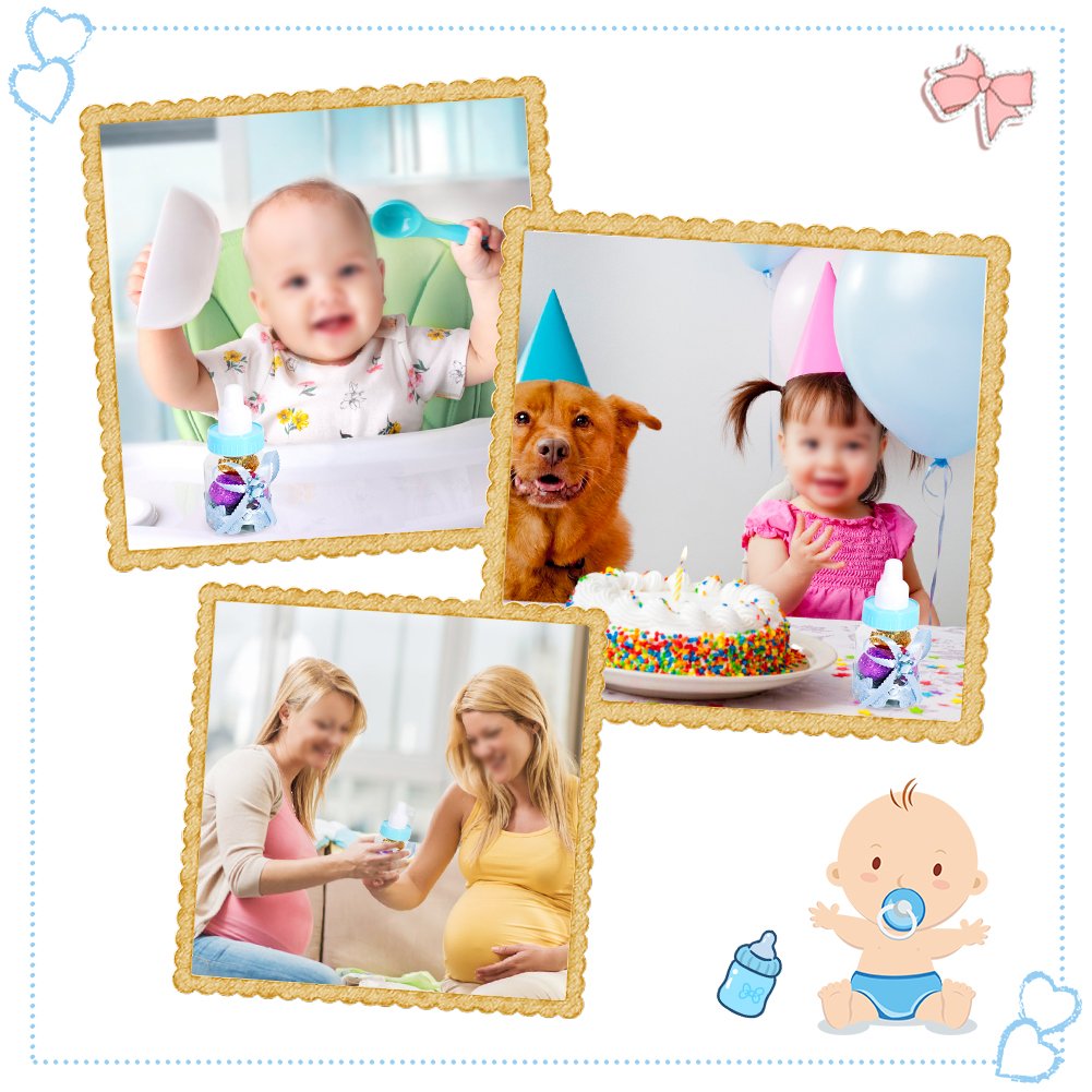50pcs Cute Feeding Bottle Shape Candy Boxes,3.5 Inch Mini Fillable Bottle,Shower Box Candy Box for Birthday Christening Gift Party Decorations Blue