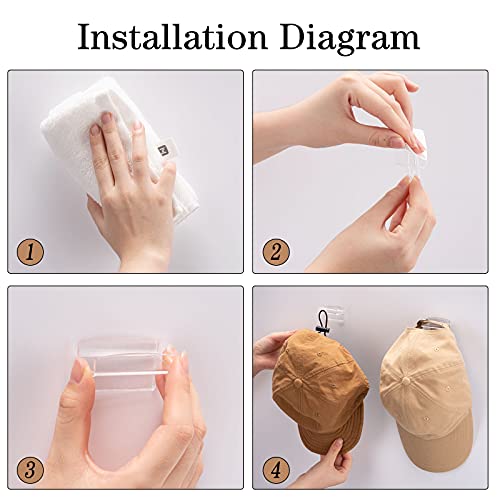 24 Pack Adhesive Hat Hooks for Wall Mounted Minimalist Hat Rack Design Hat Rack No Drilling Wall Hat Organizer Hold Hat Hangers Baseball Hat Hanging Hooks for Hats for Door, Closet, Bedroom (Clear)