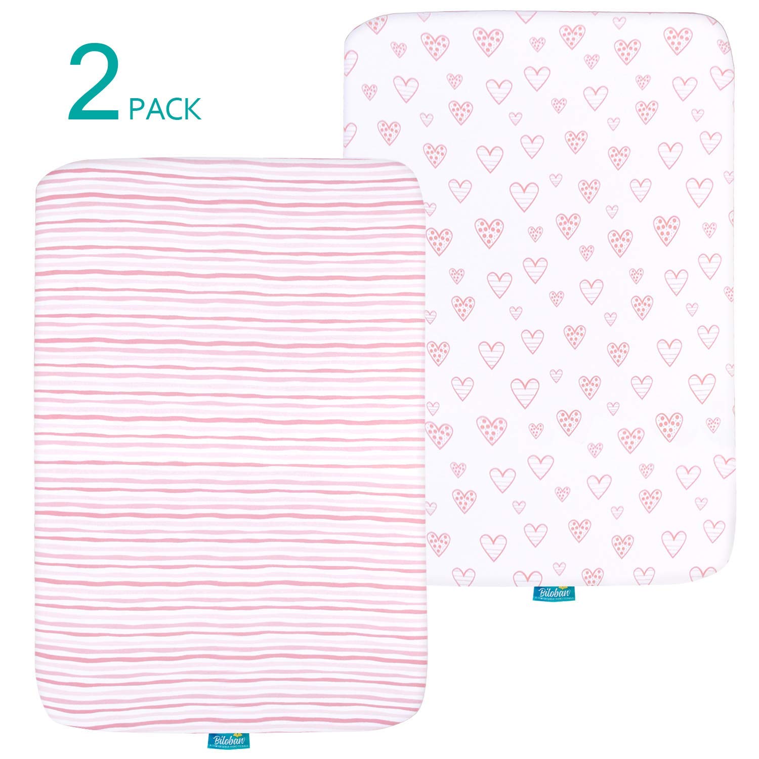 Pack n Play Mattress Protector Waterproof and Pack n Play Playard Mattress Sheets 2 Pack, 100% Jersey Knit Egyptian Cotton Stretchy Portable Mini Crib Sheets or Playpen Sheets