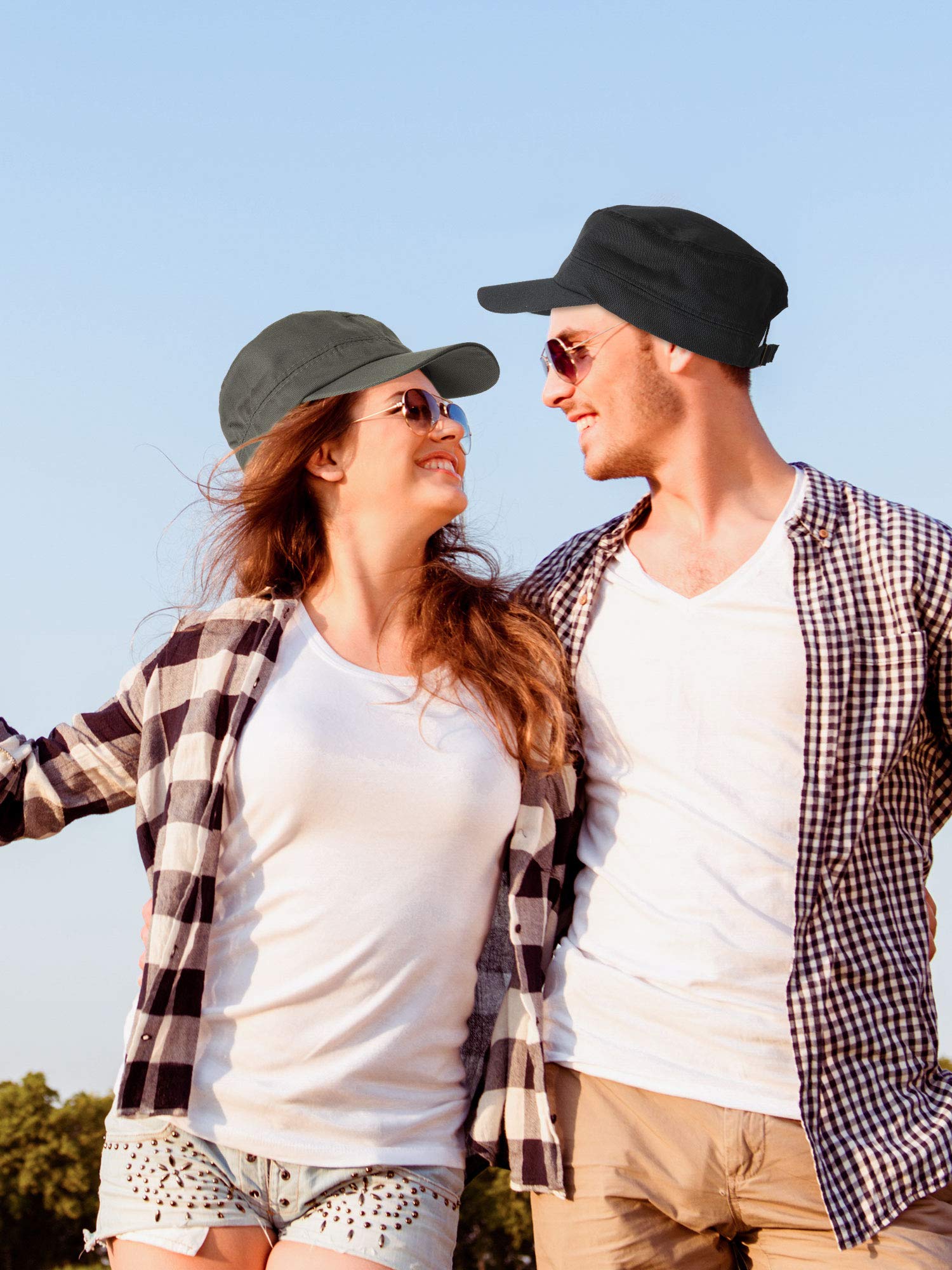 2 Pieces Cadet Army Hats Cadet Caps Military Hat Unisex Adjustable Flat Caps for Women Men (Black, Army Green)