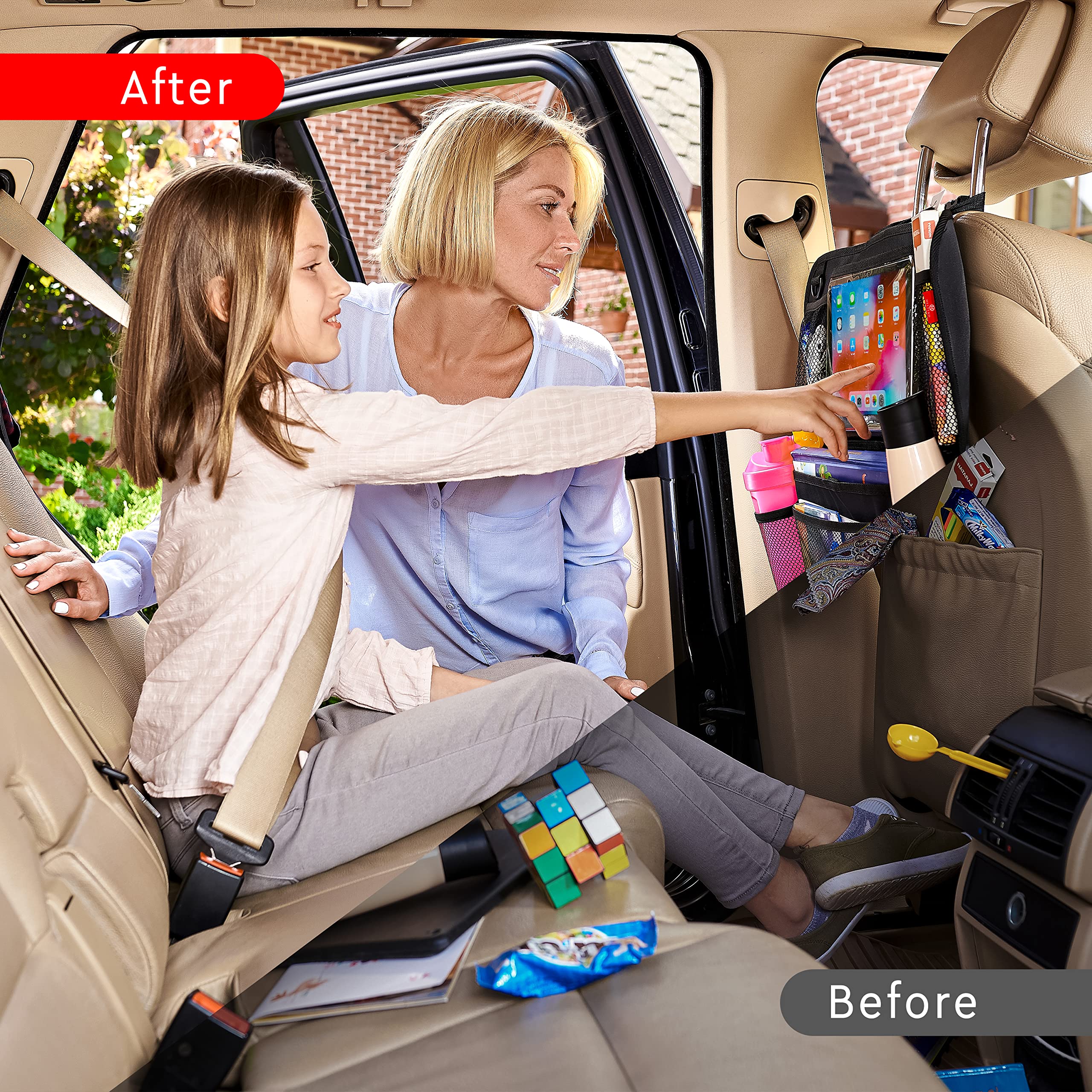 Helteko Backseat Car Organizer (Pack of 2) Booster Car Seat Protector (Pack of 2), Black