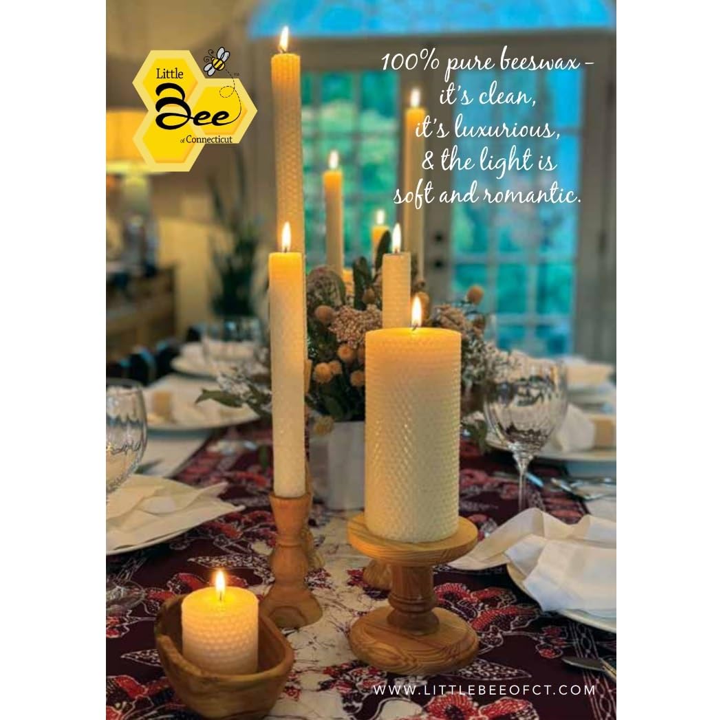 4 Inch x 4 Inch Hand Rolled Beeswax Pillar Candle by Little Bee of Connecticut