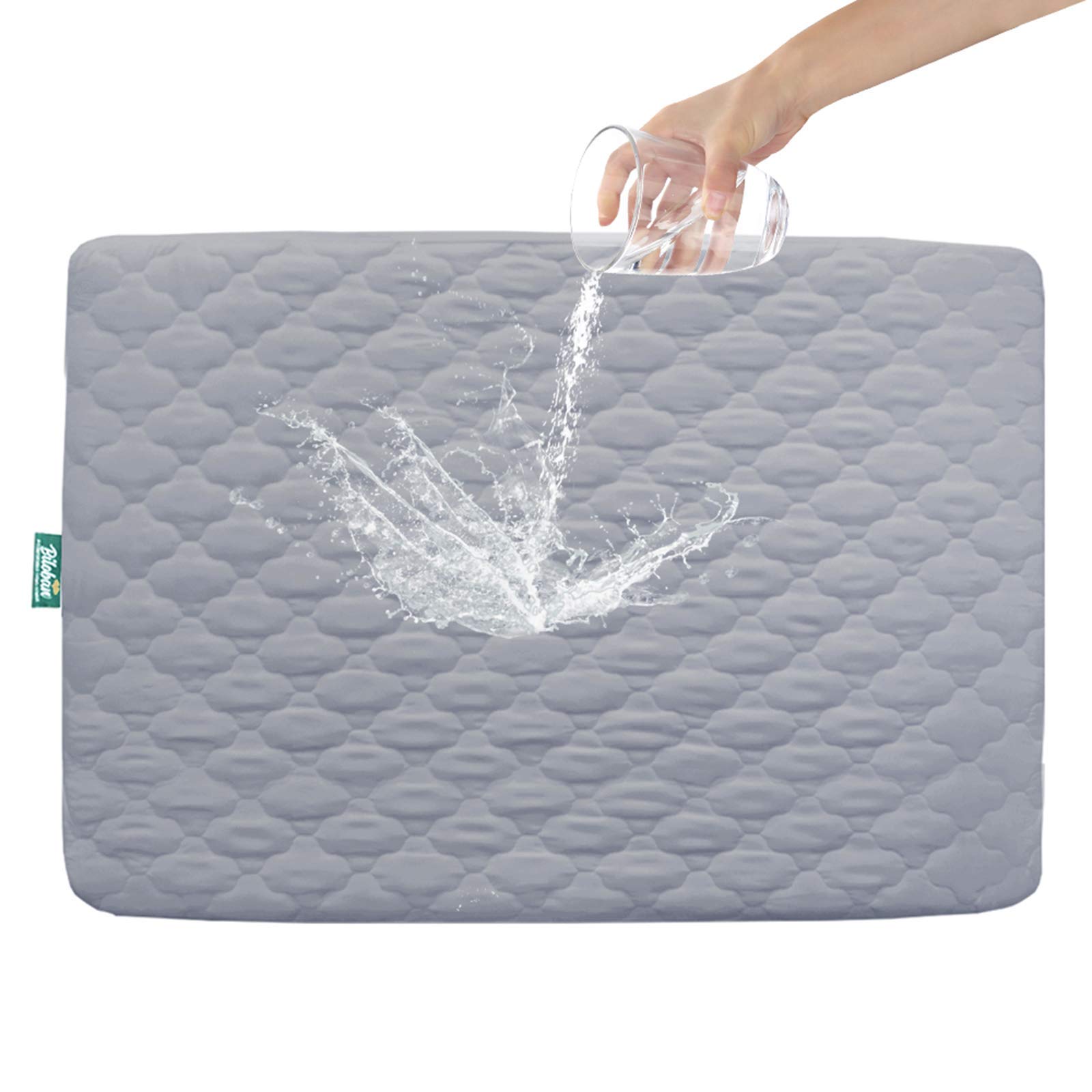 Pack n Play Sheet Quilted Waterproof Protector, 2 Pack Premium Fitted Pack n Play Pad Cover 39" X 27" fits for Baby Foldable and Playard Mattress, Portable Mini Crib, Gray&Navy Blue