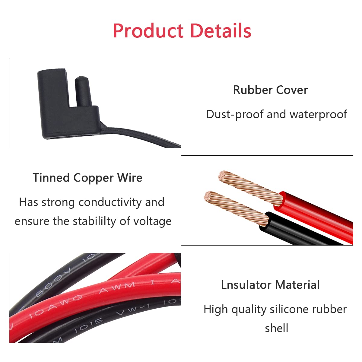 14 AWG 6 Feet SAE Connector to DC 8mm Male Connector Extension Cable