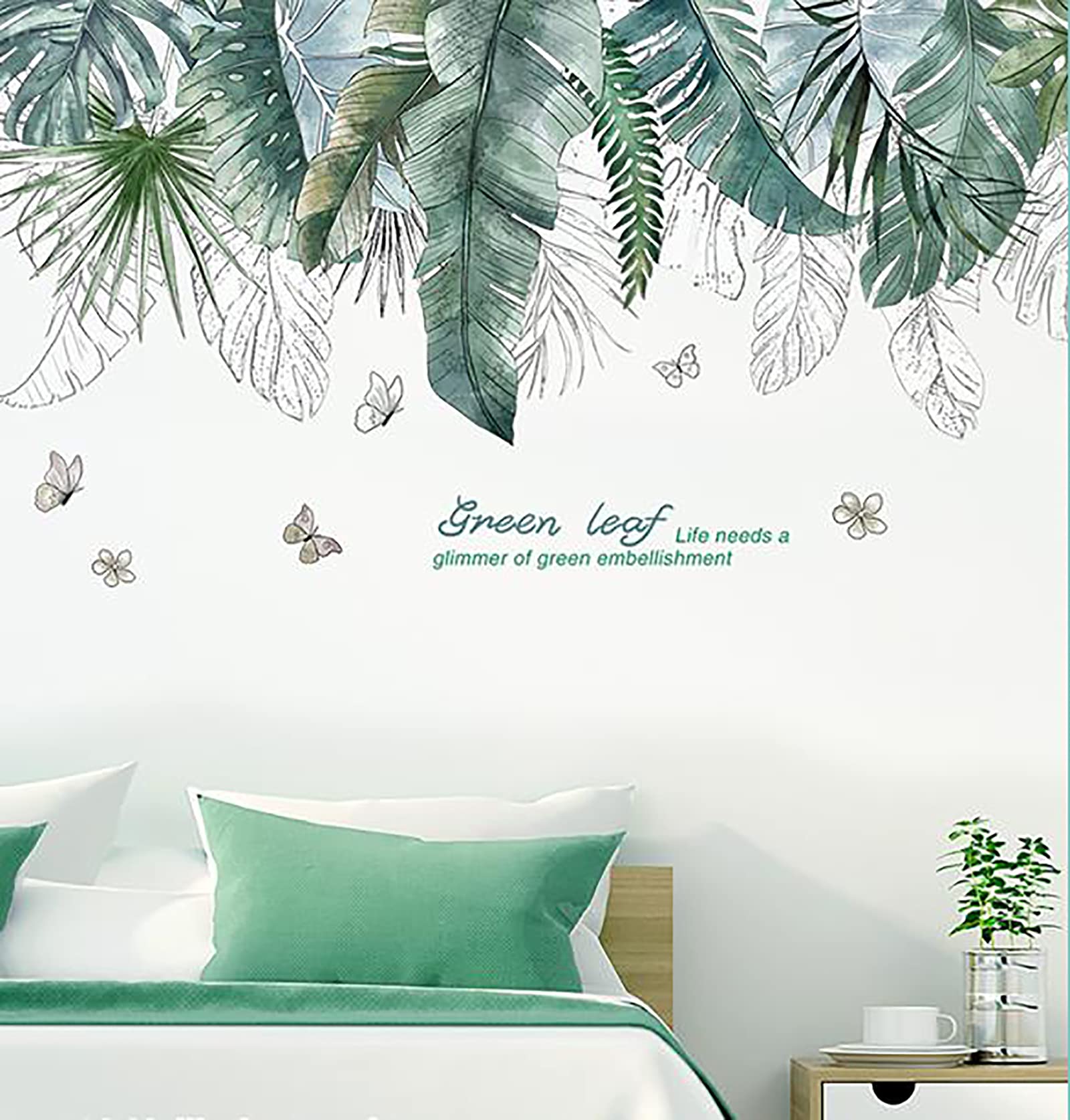 SENGTER Tropical Leaves Wall Decals Removable Jungle Green Palms Tree Plant Wall Stickers for Living Room Kids Room Bedroom Playroom Decor