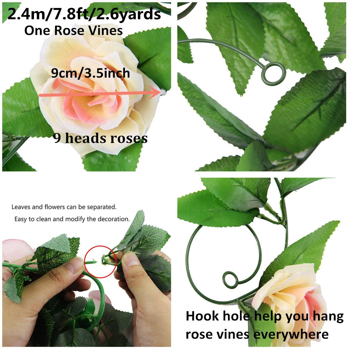 4 Pack 7.8ft Artificial Rose Vines with Green Leaves Fake Flowers Plants Hanging Garden Vine Garland for Wedding Home Party Decor Rustic Craft Supplies (Aqua)