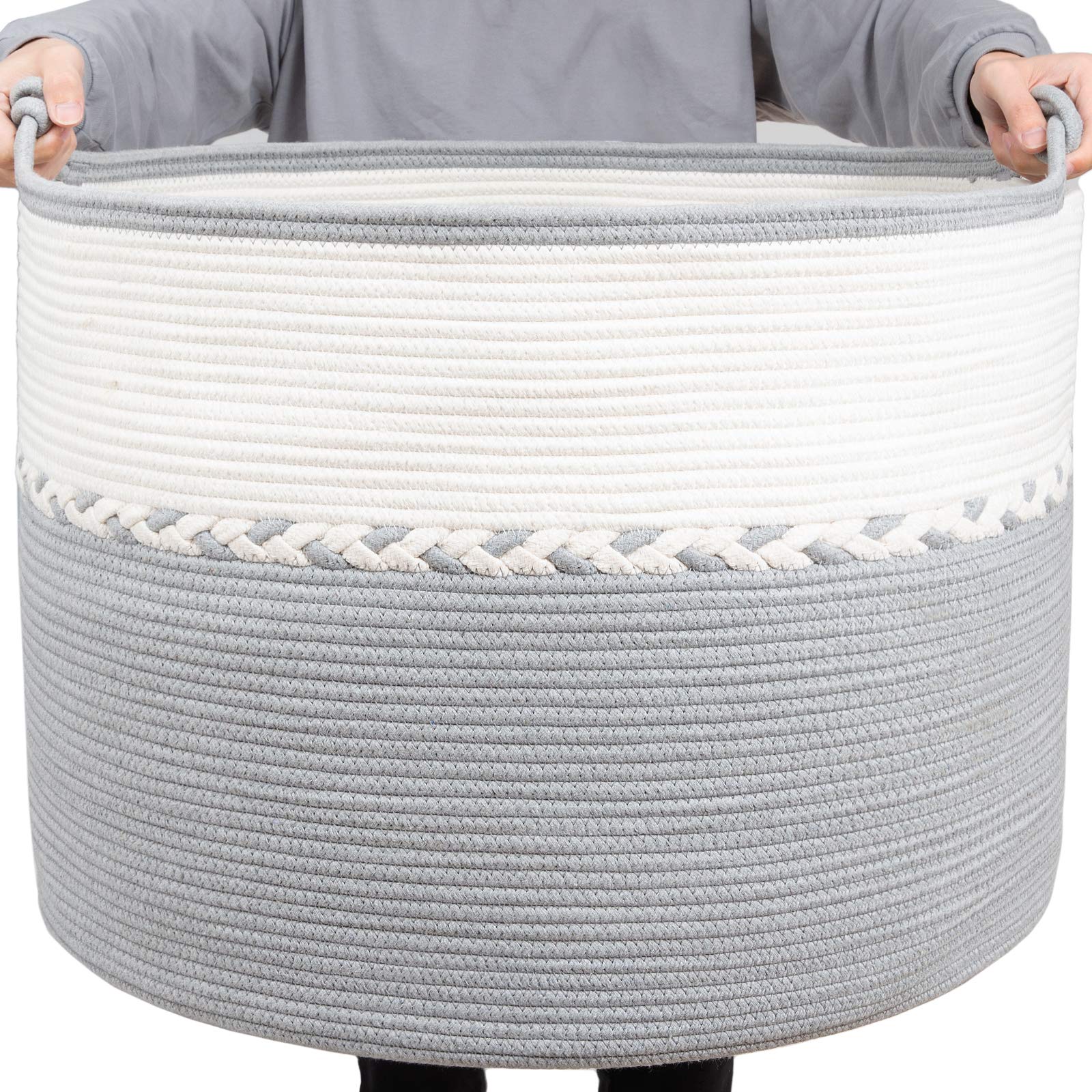 DUOLEO XXXXXL Large Rope Blanket Baskets 24" x 24" x 18" Woven Baskets for Storage Baskets for Blankets Laundry Basket for Toys Storage Basket with Handle Laundry Hamper