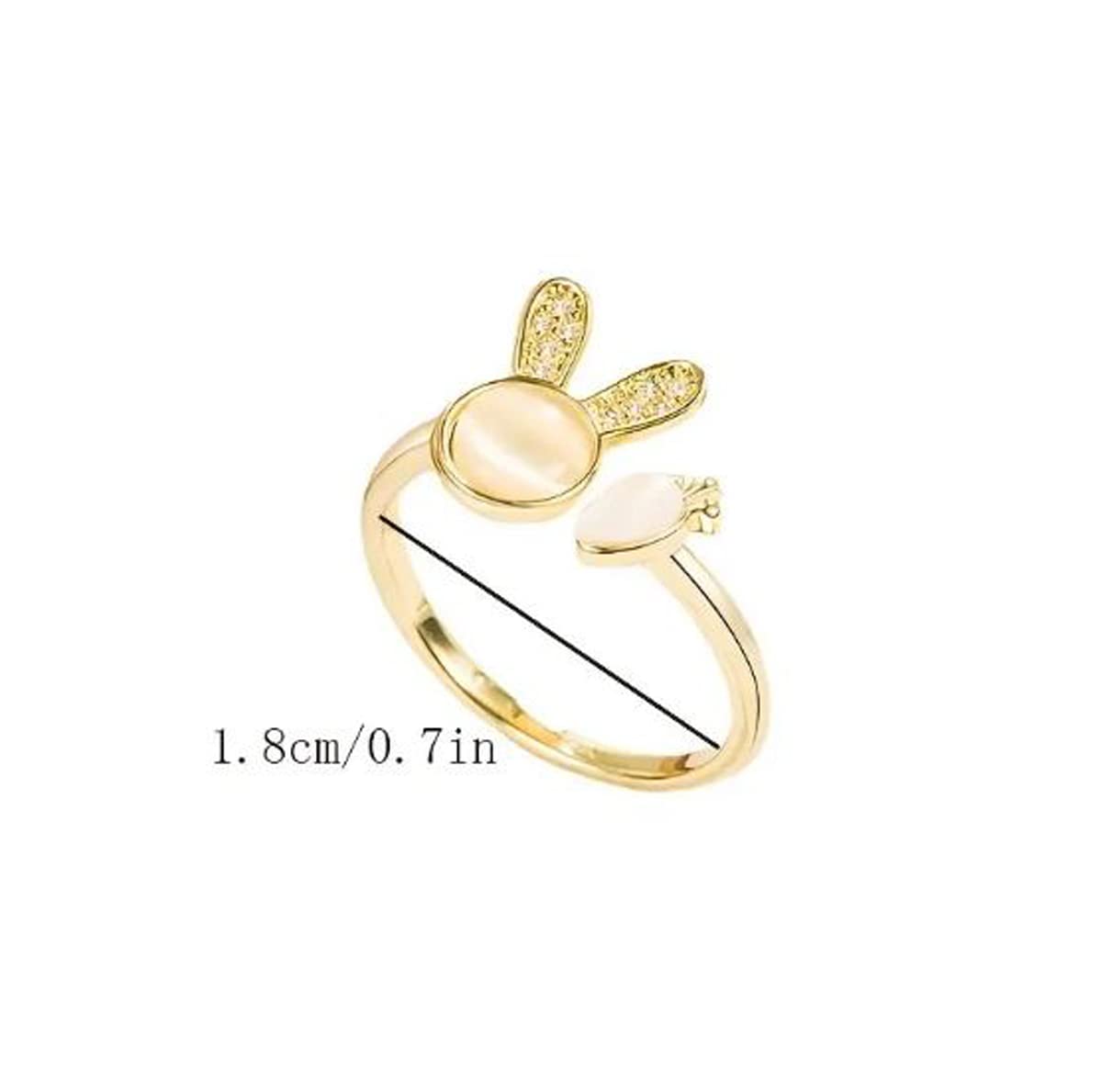 14K Gold Plated Copper Cute Bunny Rabbit Animal and Carrot Adjustable Ring Jewelry for Women