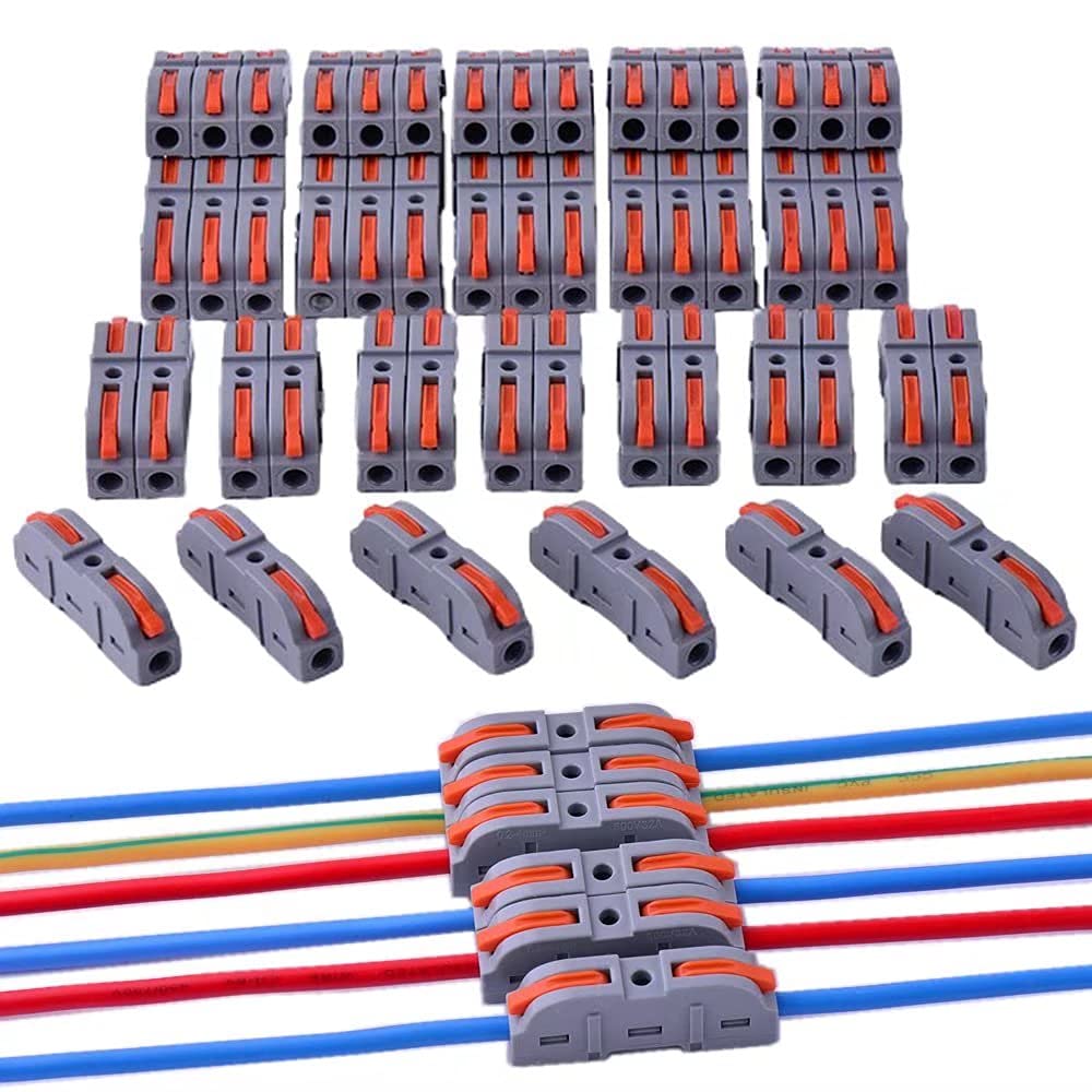 Glutoad 50 Pcs Lever Wire Connectors, 1 to 1 Inline Wire Connector Push-in, Compact Splicing Electrical Connectors Butt Terminals, for Quick Connect 28-12 AWG