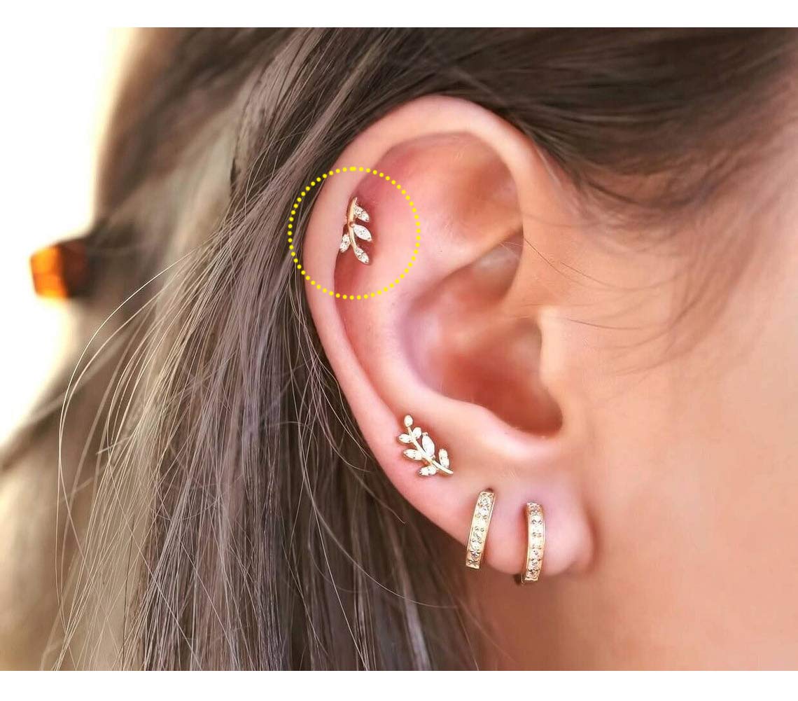 14K Gold Plated 925 Sterling Silver Small Cubic Zirconia Leaf Earrings Hypoallergenic Cute Dainty Mothers Day Stud Earrings for Women Sensitive Ear