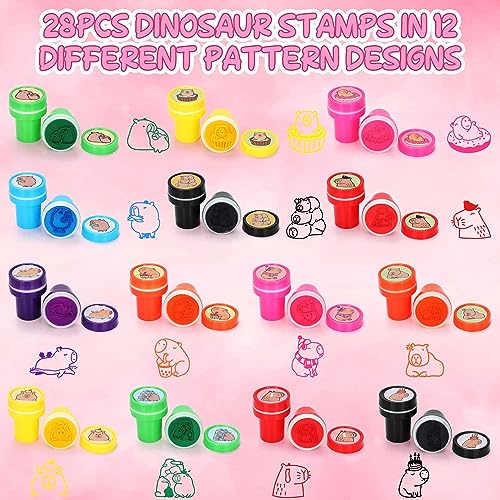 28pcs Capybara Party Stamp for Kids, Cute Capybara Self Inking Stampers Great for Birthday Favors Rewards Goody Bag Stuffers Classroom Crafts DIY Card Making