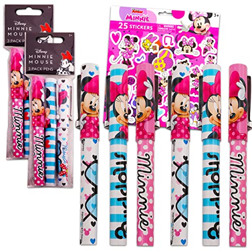 Disney Minnie Mouse Stylus Bundle - 7 Pc Minnie Mouse Pen Set with Minnie Mouse Stickers Disney Minnie Mouse Gift Set (Minnie Mouse Party Supplies)