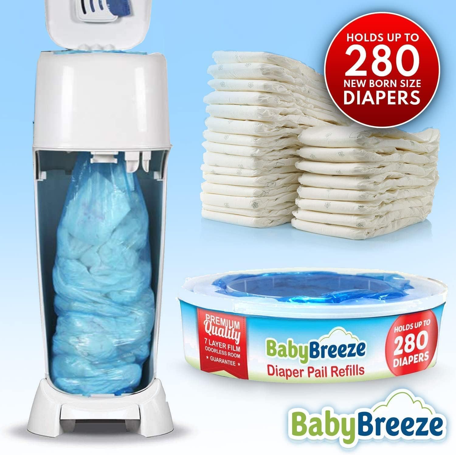 Diaper Pail Refill Bags Compatible with Playtex Diaper Genie- 1960 Count (7 Sets of 1 Pack) β by BabyBreeze