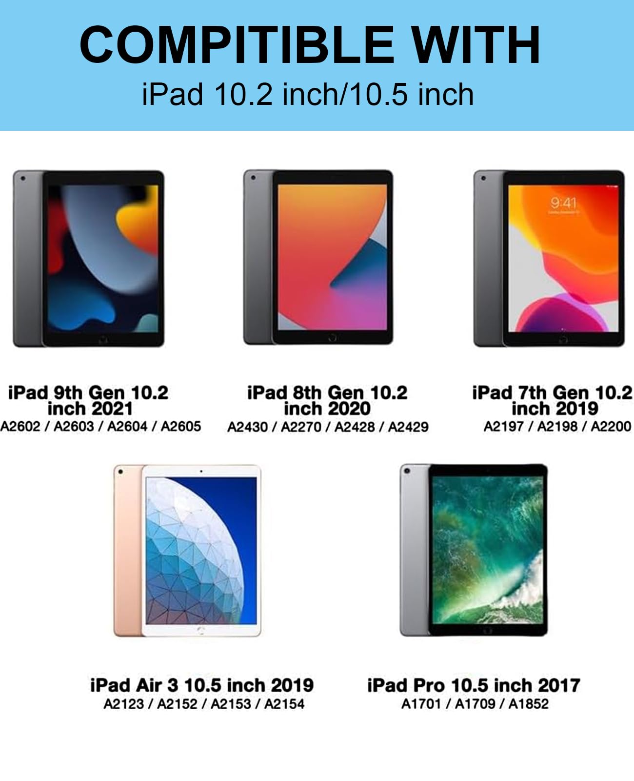 BORIYUAN iPad 10.2 inch Case with Keyboard, Detachable Bluetooth Keyboard with 7 Color Backlit, Slim Folio Smart Cover with Pencil Holder for iPad 9th/8th/7th Gen/iPad Pro 10.5"/iPad Air 3rd Gen Black