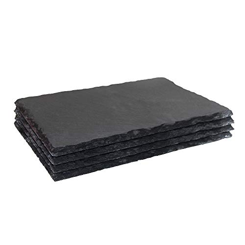 MONKEY SUN 4 Pack 12 x 8 Black Slate Cheese Board with Natural Edge for Kitchen Dining Party, Charcuterie Stone Plates for Cake Fruit Meat Appetizers Dried Fruits Display Chalkboard, Set of 4