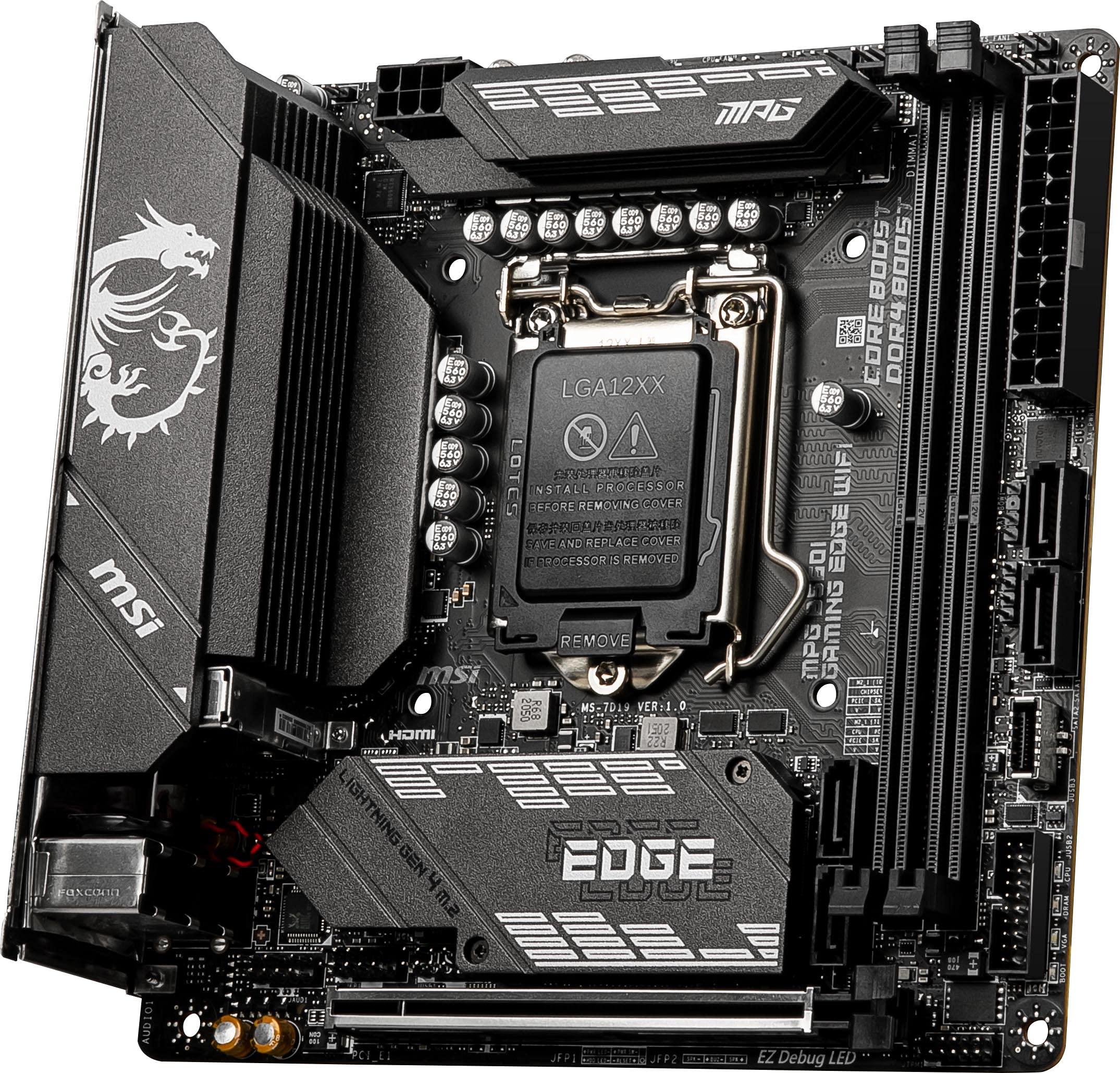 MSI MPG B560I Gaming Edge WiFi Gaming Motherboard (m-ITX, 11th/10th Gen Intel Core, LGA 1200 Socket, DDR4, CFX, M.2 Slots, USB 3.2 Gen 2, 2.5G LAN, DP/HDMI, Wi-Fi 6E)