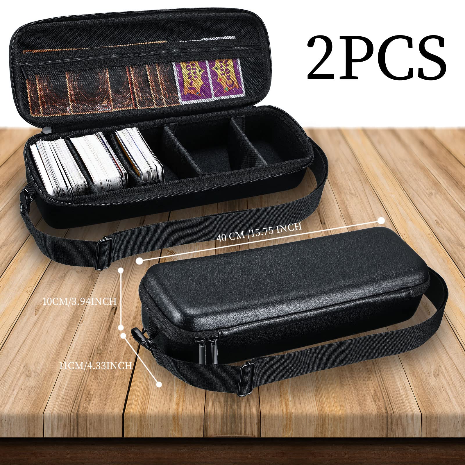 2 Pieces Deck Card Box Storage Holds up to 1500 Cards, Trading Card Carrying Case with Shoulder Strap PU Leather Deck Card Storage Box Collection Large Hard Game Card Case Compatible with Mtg Cards
