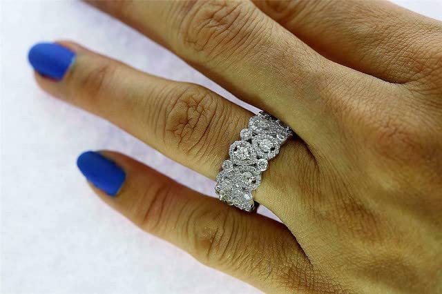 2 8/9 Ct Pear & Round Shape White Cubic Zirconia Tear Drop Design Eternity Wedding Engagement Band Ring In 14K White Gold Plated 925 Sterling Silver (2.90 Cttw) Ring Size - 6.5