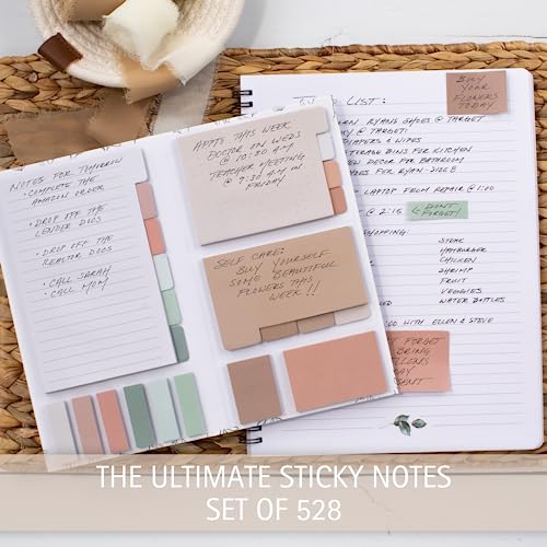 Aesthetic Pastel Sticky Notes Set of 528 with Tabs - Incl. Sturdy Cover to Keep Your Notes Safe - Cute School Accessories, College, Students, Teachers or Office Desk Supplies for Women