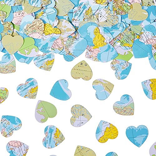 360 Pcs Map Confetti Hearts Travel Party Decoration Vintage Wedding Table Confetti Bridal Shower Travel World Atlas Adventure Themed Party Supply Globe Earth Wedding Anniversary Birthday (Vintage)